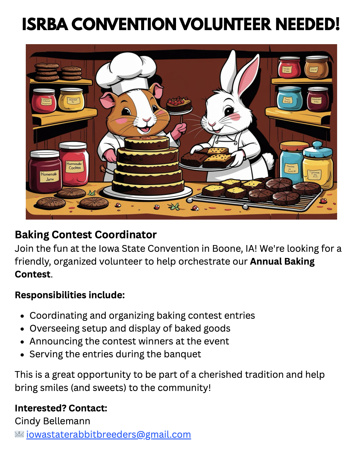VOLUNTEER OPPORTUNITIES – Iowa State Rabbit Breeders Association